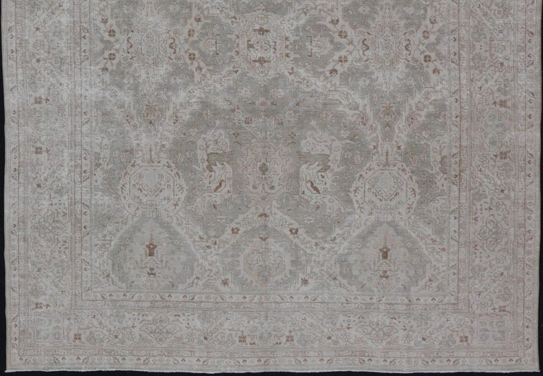 Antique Persian Mahal Rug with Large Scale Medallion Design in Neutral ...