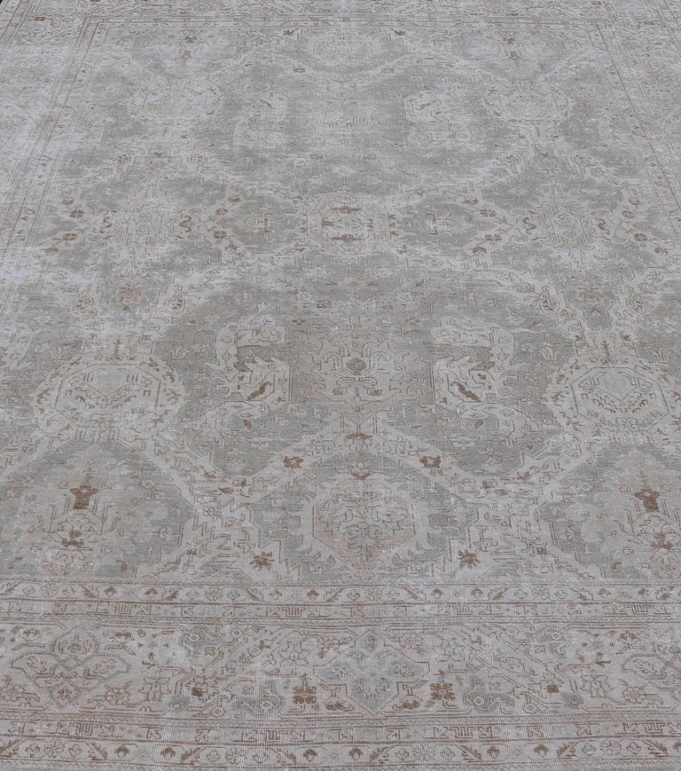 Antique Persian Mahal Rug with Large Scale Medallion Design in Neutral ...