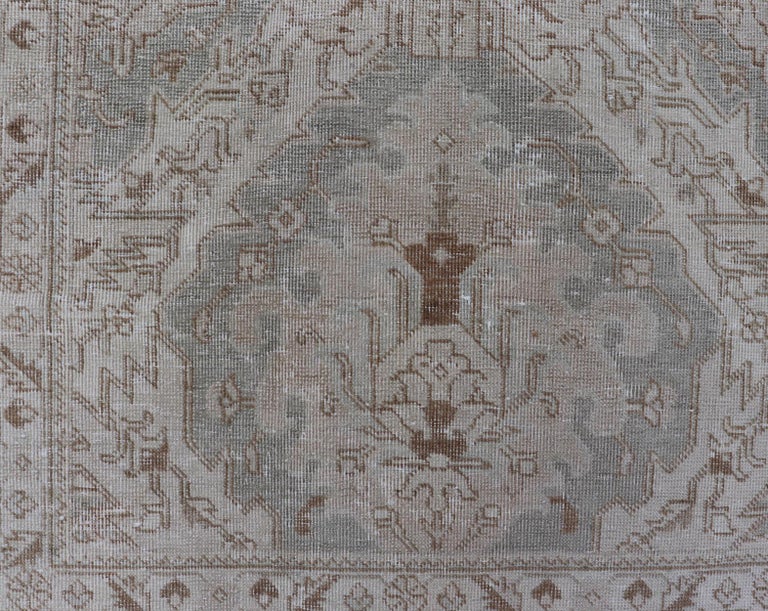 Antique Persian Mahal Rug with Large Scale Medallion Design in Neutral ...