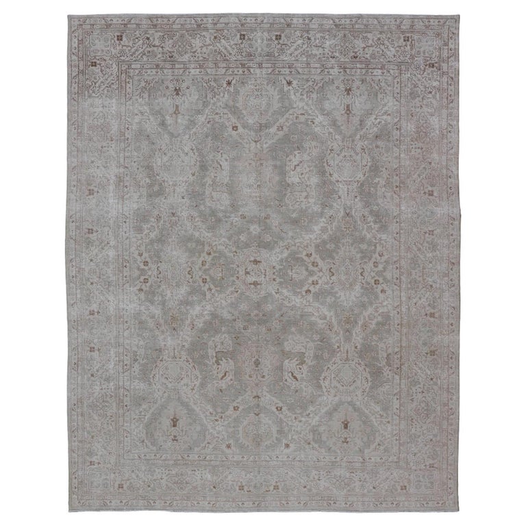 Antique Persian Mahal Rug with Large Scale Medallion Design in Neutral ...