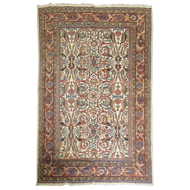 Ivory Antique Persian Mahal Rug For Sale at 1stDibs