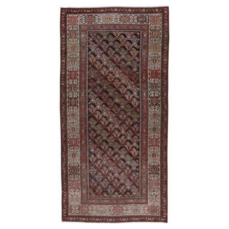 Antique Persian Malayer Area Rug, Dark Brown Allover Field, Red and ...