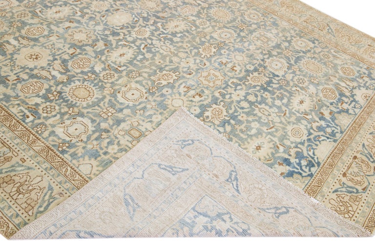 Antique Persian Malayer Handmade Allover Designed Blue and Beige Wool ...