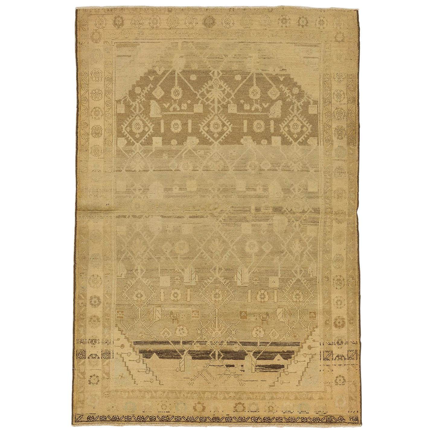 Antique Persian Malayer Rug with Faded Brown and Beige Botanical ...