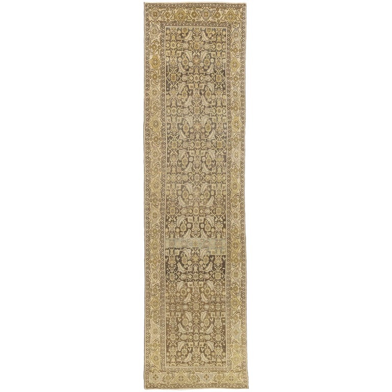 Antique Persian Malayer Runner Rug with Gray and Beige Botanical ...