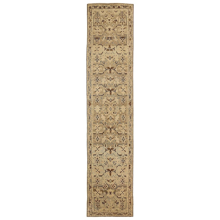Antique Persian Malayer Runner Rug with Tribal Design in Beige Field ...