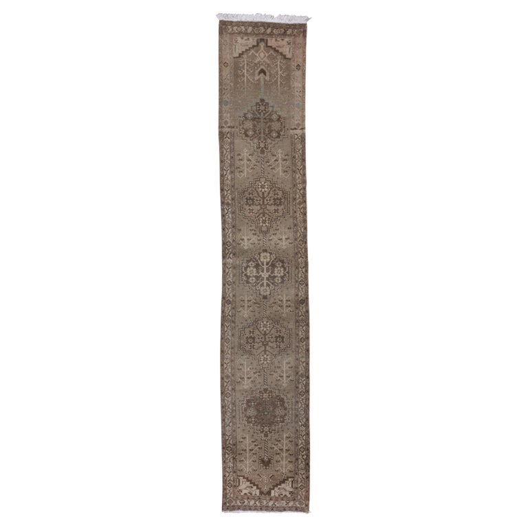 Antique Persian Meshkin Long Runner, Neutral and Brown Palette, circa ...