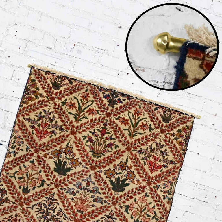 Antique Persian Oriental Hand Woven Wool and Cotton Leaf and Floral Rug ...