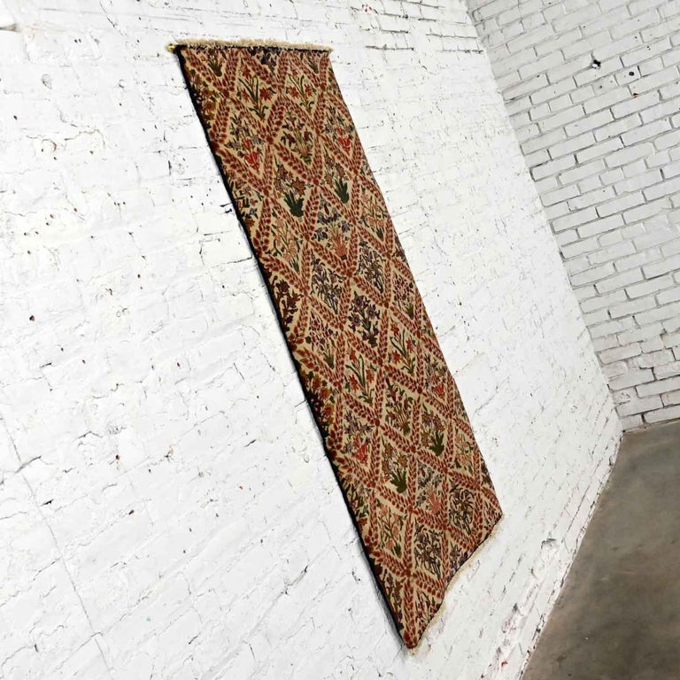 Antique Persian Oriental Hand Woven Wool and Cotton Leaf and Floral Rug ...
