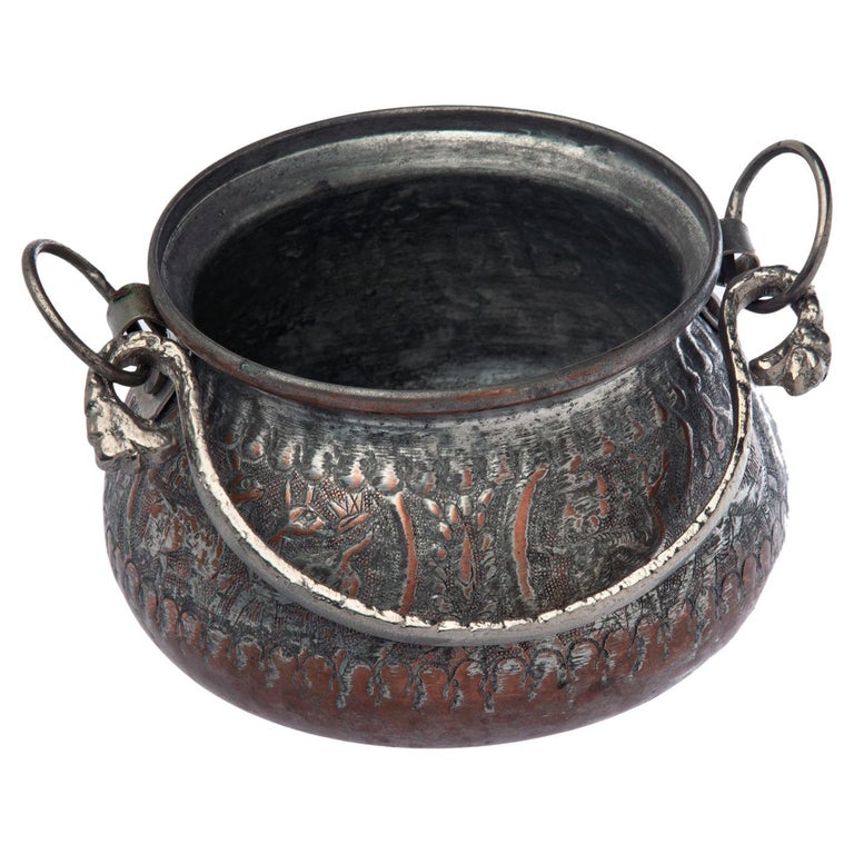 Antique Persian Ornate Handtooled Copper Calderon For Sale at 1stDibs