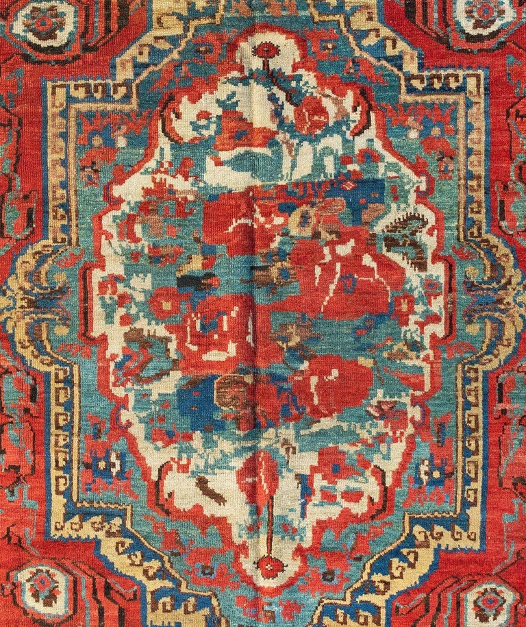 Antique Persian Red Ivory Green and Blue Bakhtiari Rug, circa 1920s For ...