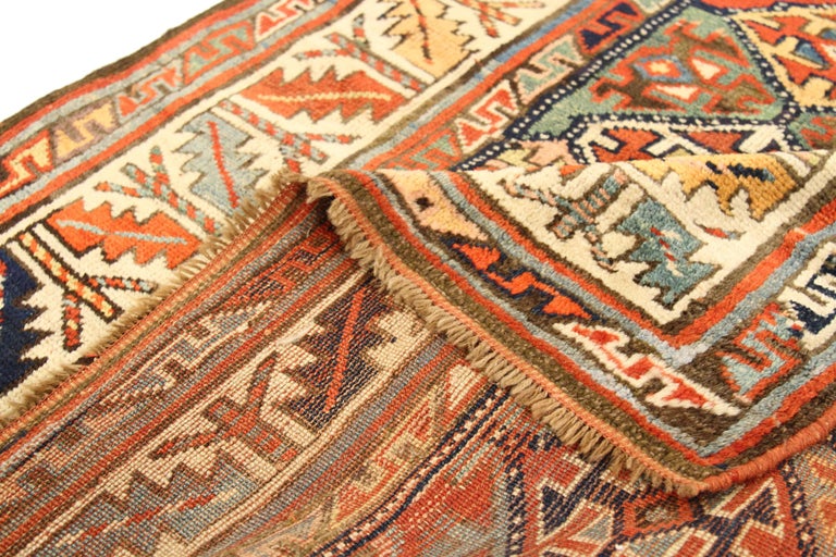 Antique Persian Rug Azerbaijan Design with Vibrant Mosaic Patterns ...