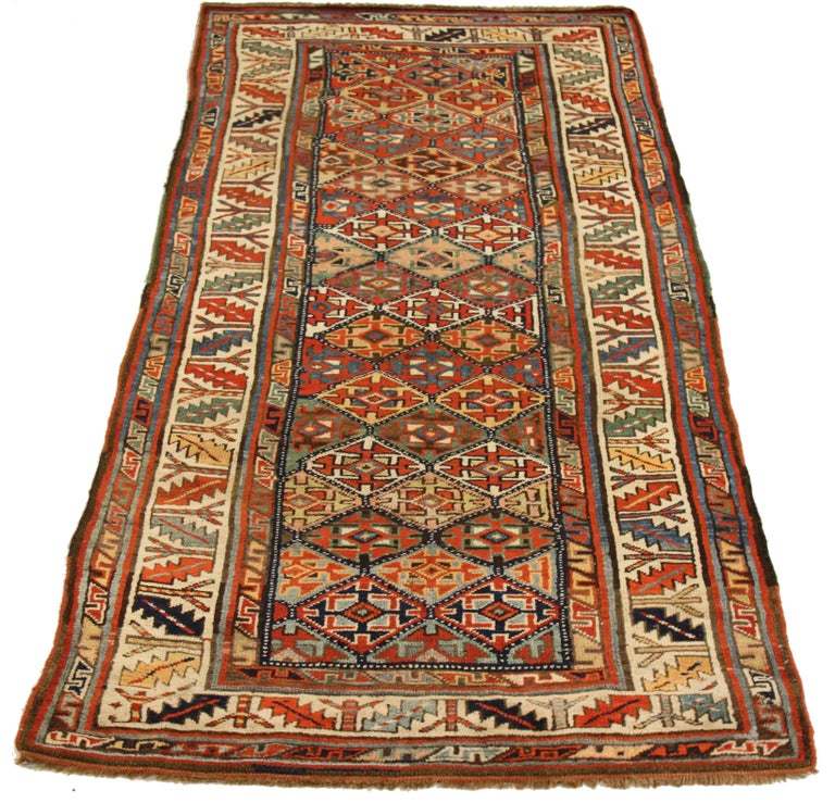 Antique Persian Rug Azerbaijan Design with Vibrant Mosaic Patterns ...