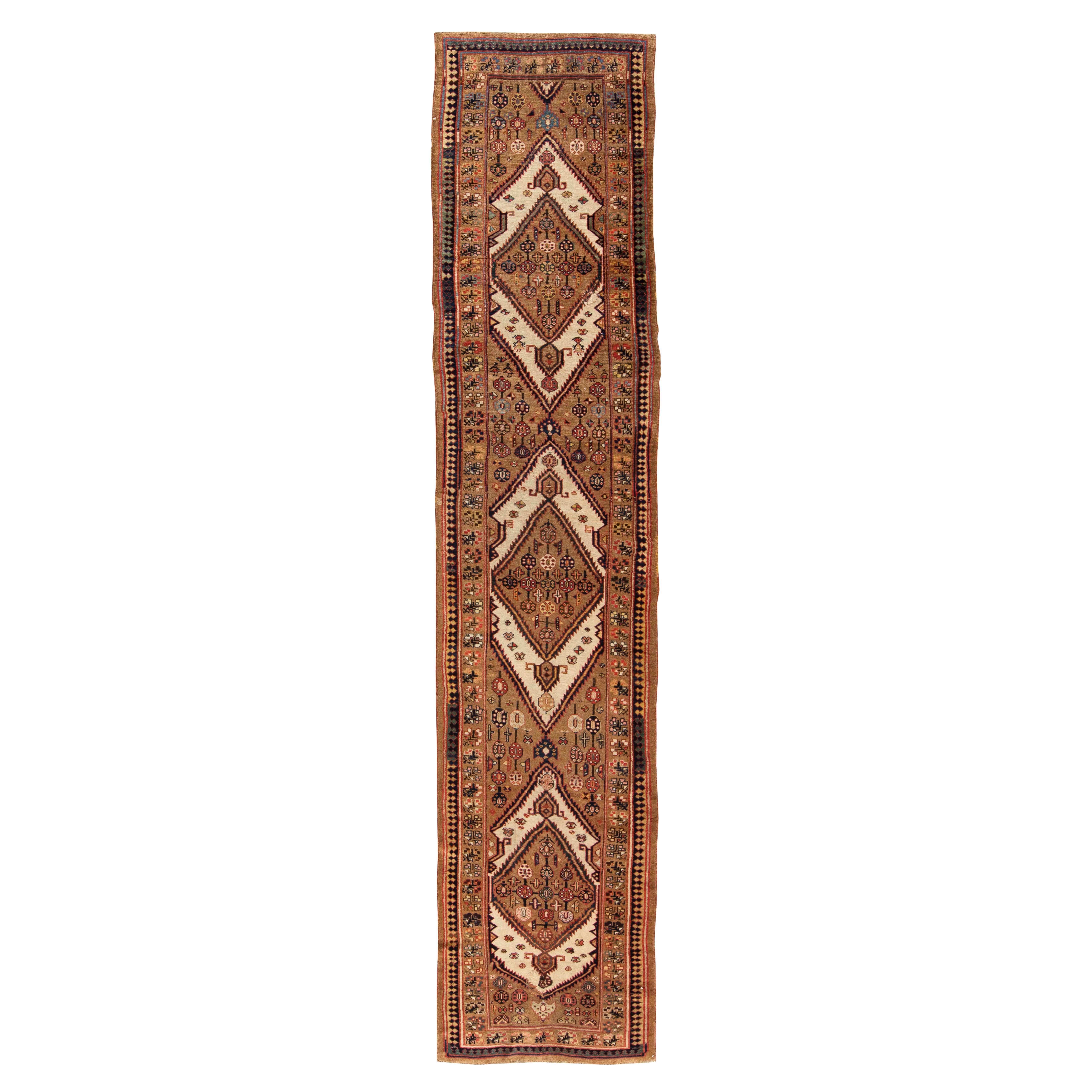 Antique Persian Sarab Runner Rug with Brown and Beige Geometric ...