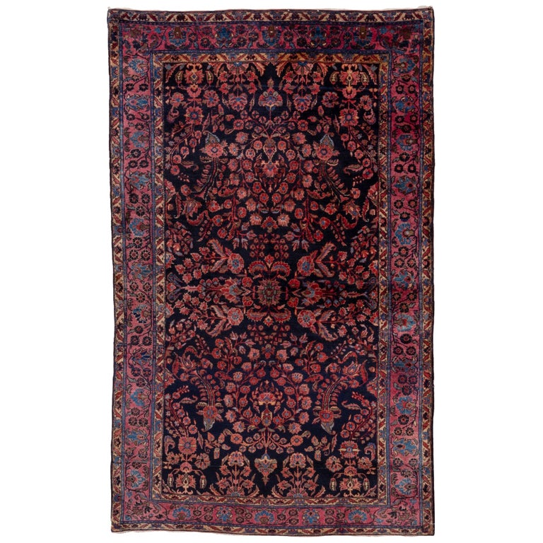Antique Persian Sarouk Rug, American Style, Navy All-Over Field and ...