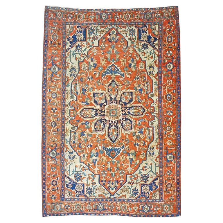 Antique Persian Serapi 10x14 Rust and Navy Handmade Area Rug For Sale ...