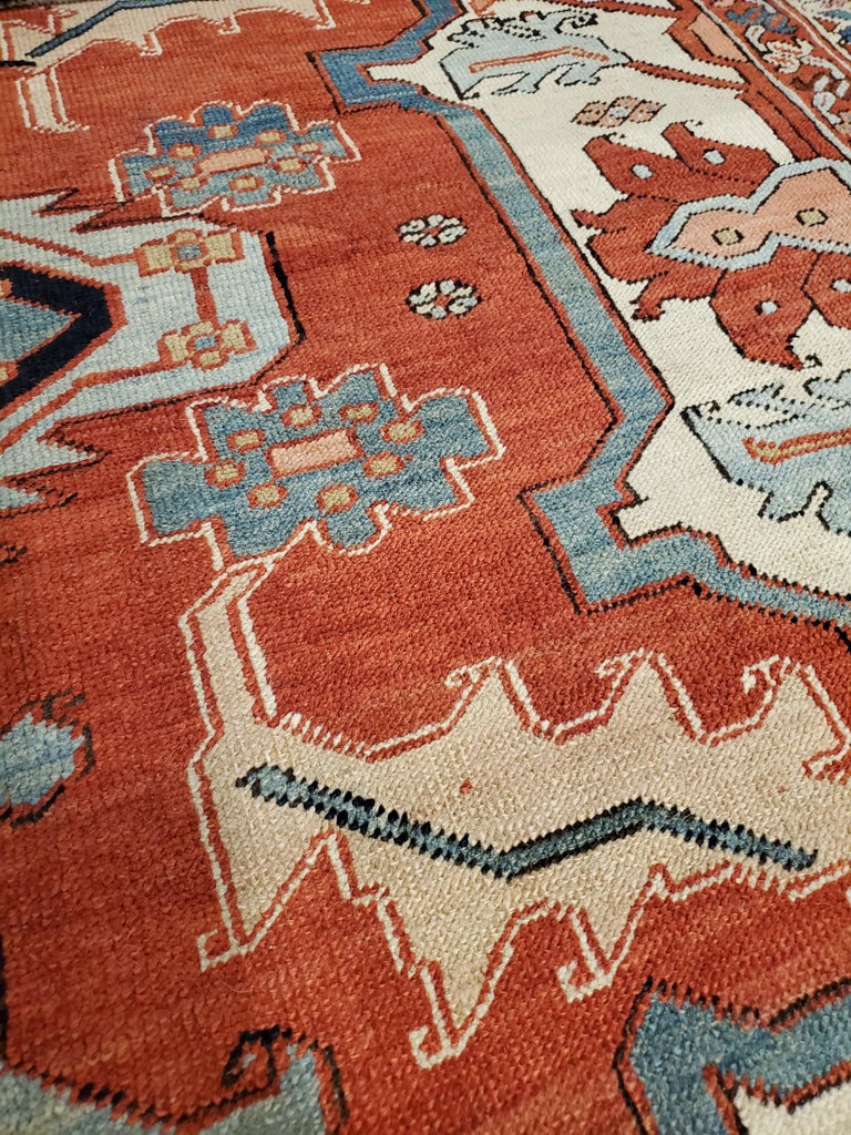 Antique Persian Serapi Carpet, Handmade Wool Oriental Rug Ivory, Rust ...