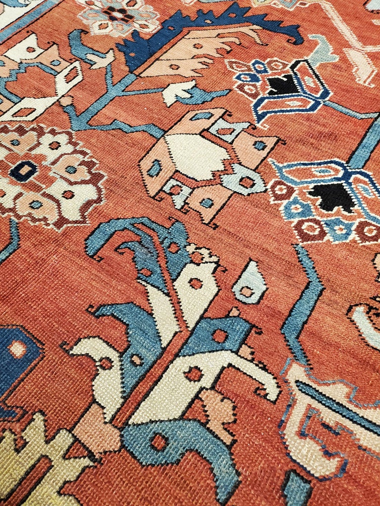 Antique Persian Serapi Carpet, Handmade Wool Oriental Rug Ivory, Rust ...