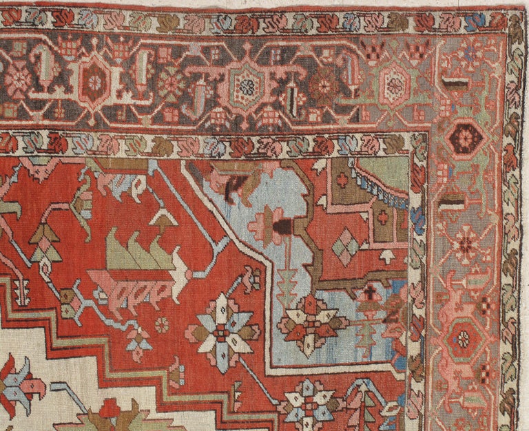Antique Persian Serapi Carpet, Handmade Wool Oriental Rug, Rust, Ivory ...