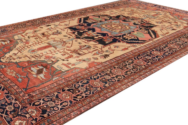 Antique Persian Serapi Handmade Colorful Wool Rug For Sale at 1stDibs