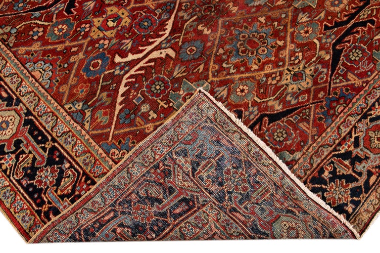 Antique Persian Serapi Red Handmade Medallion Floral Wool Rug For Sale ...