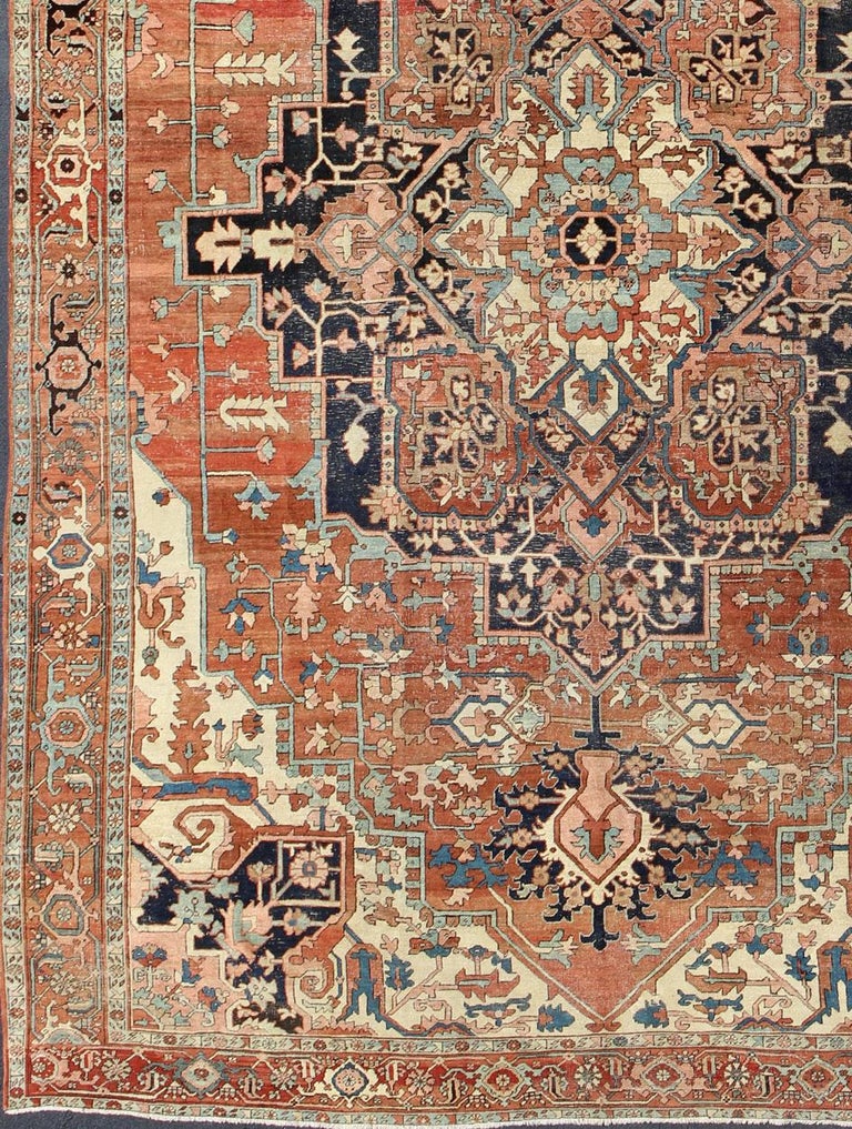 Antique Persian Serapi Rug with Colorful and Detailed Layered Medallion ...