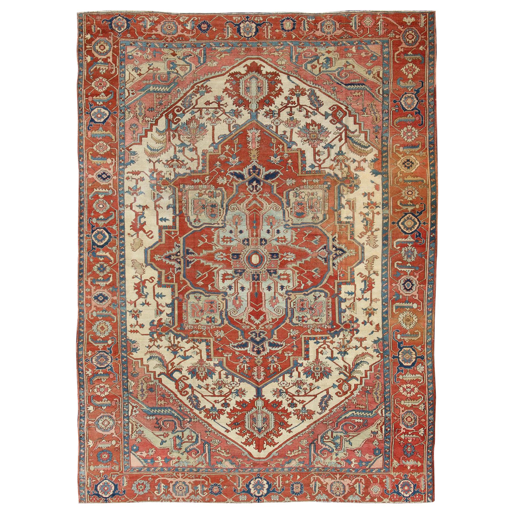 Antique Persian Serapi Rug with Colorful and Detailed Layered Medallion ...