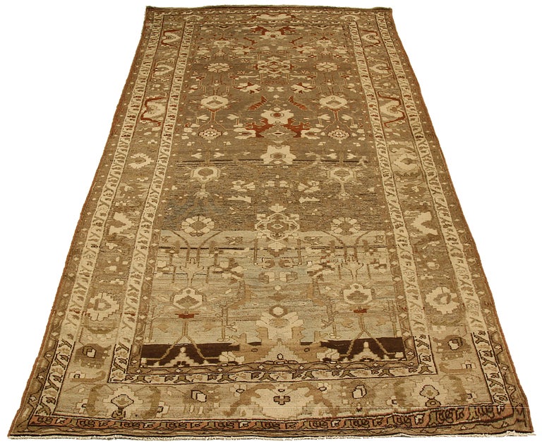 Antique Persian Shahsavan Rug with Botanical Patterns on Brown/Ivory ...