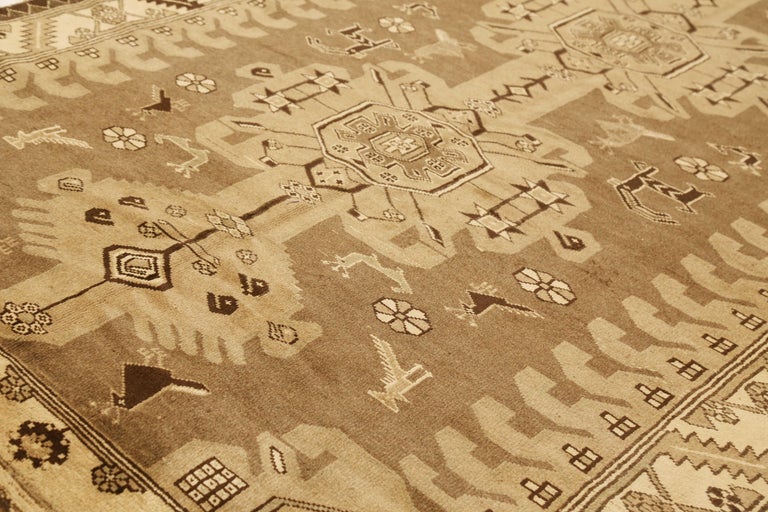 Antique Persian Shahsavan Rug with Brown and Beige Geometric Patterns ...