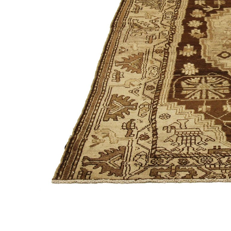 Antique Persian Shahsavan Rug with Brown and Ivory Geometric Tribal ...