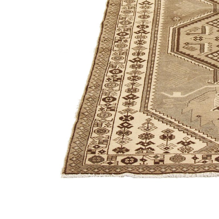 Antique Persian Shahsavan Rug with Brown and Ivory Tribal Design Field ...