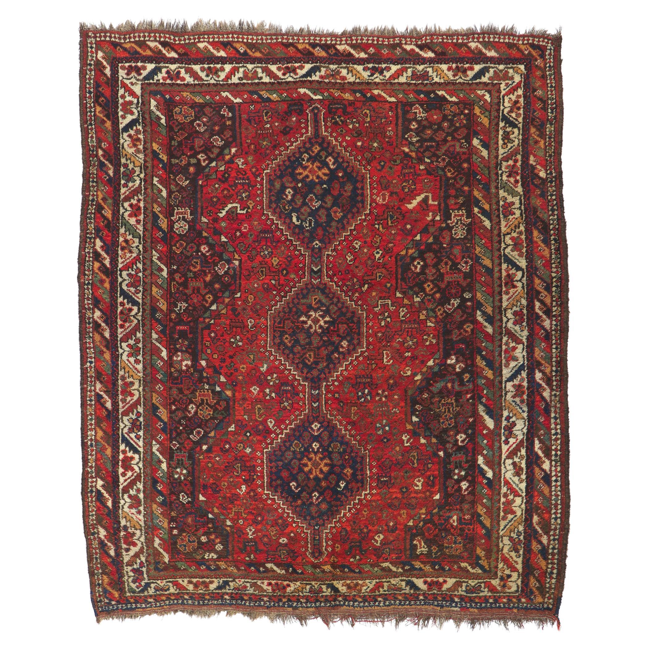 Antique Shiraz Persian Rug with Modern Tribal Style For Sale at 1stDibs