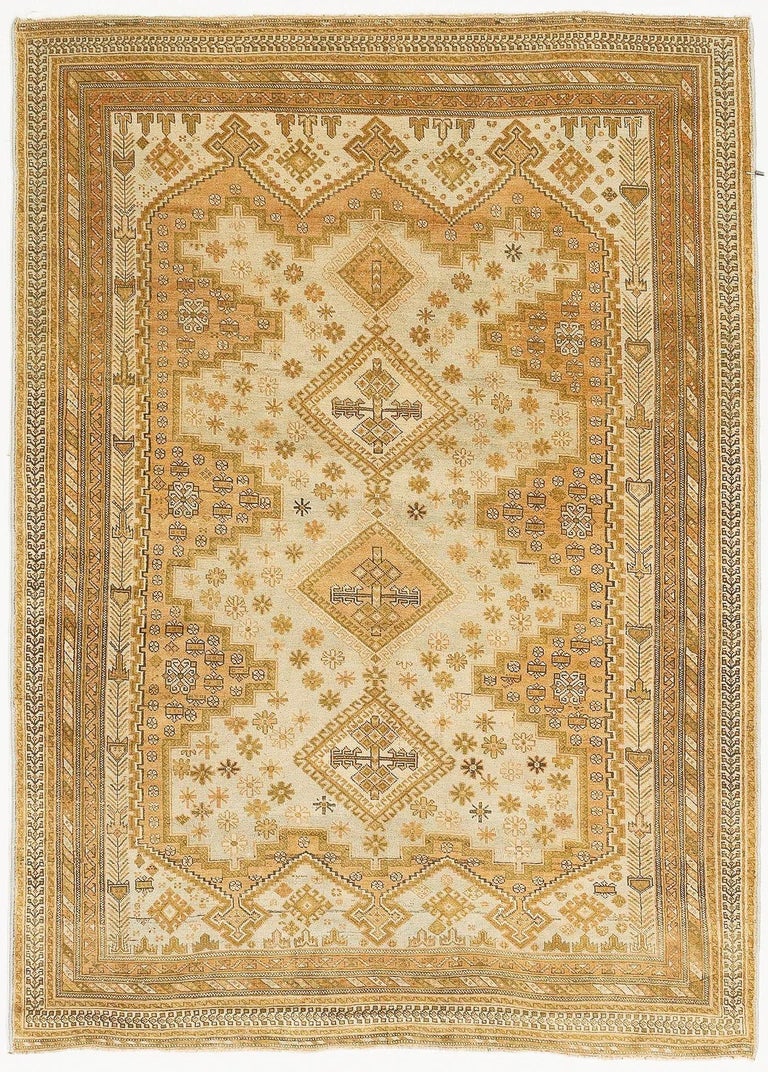 Antique Persian Sirjan Rug with Green and Beige Geometric Medallions ...