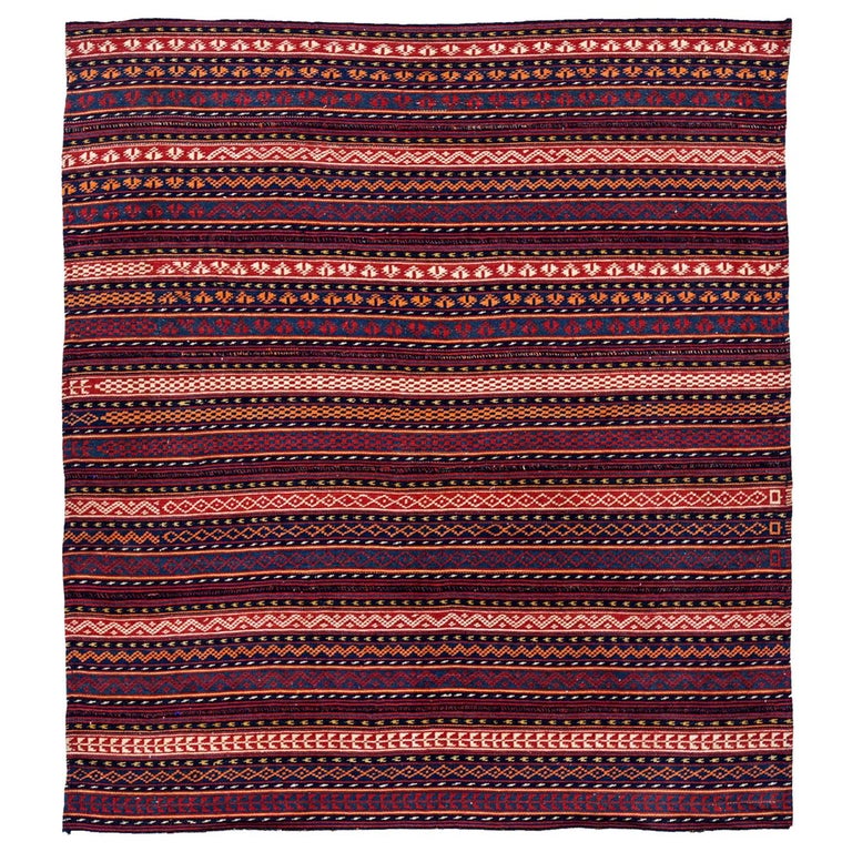 Antique Persian Square Rug Jajim Design For Sale at 1stDibs
