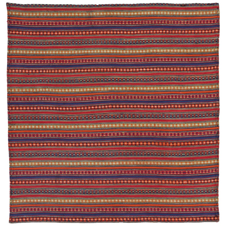 Antique Persian Square Rug Jajim Design For Sale at 1stDibs