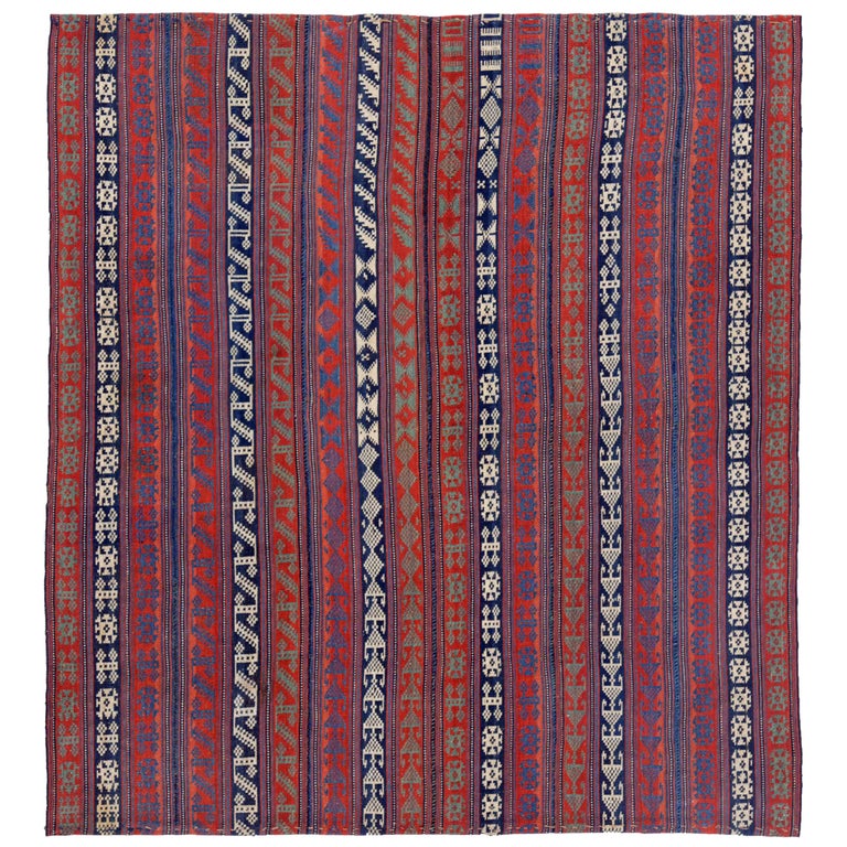 Antique Persian Square Rug Jajim Design For Sale at 1stDibs