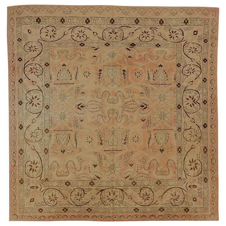 Antique Persian Square Rug Tabriz Design For Sale at 1stDibs