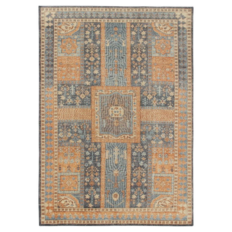 Rug and Kilim's Antique Persian Style Distressed Rug in Blue, Gold ...