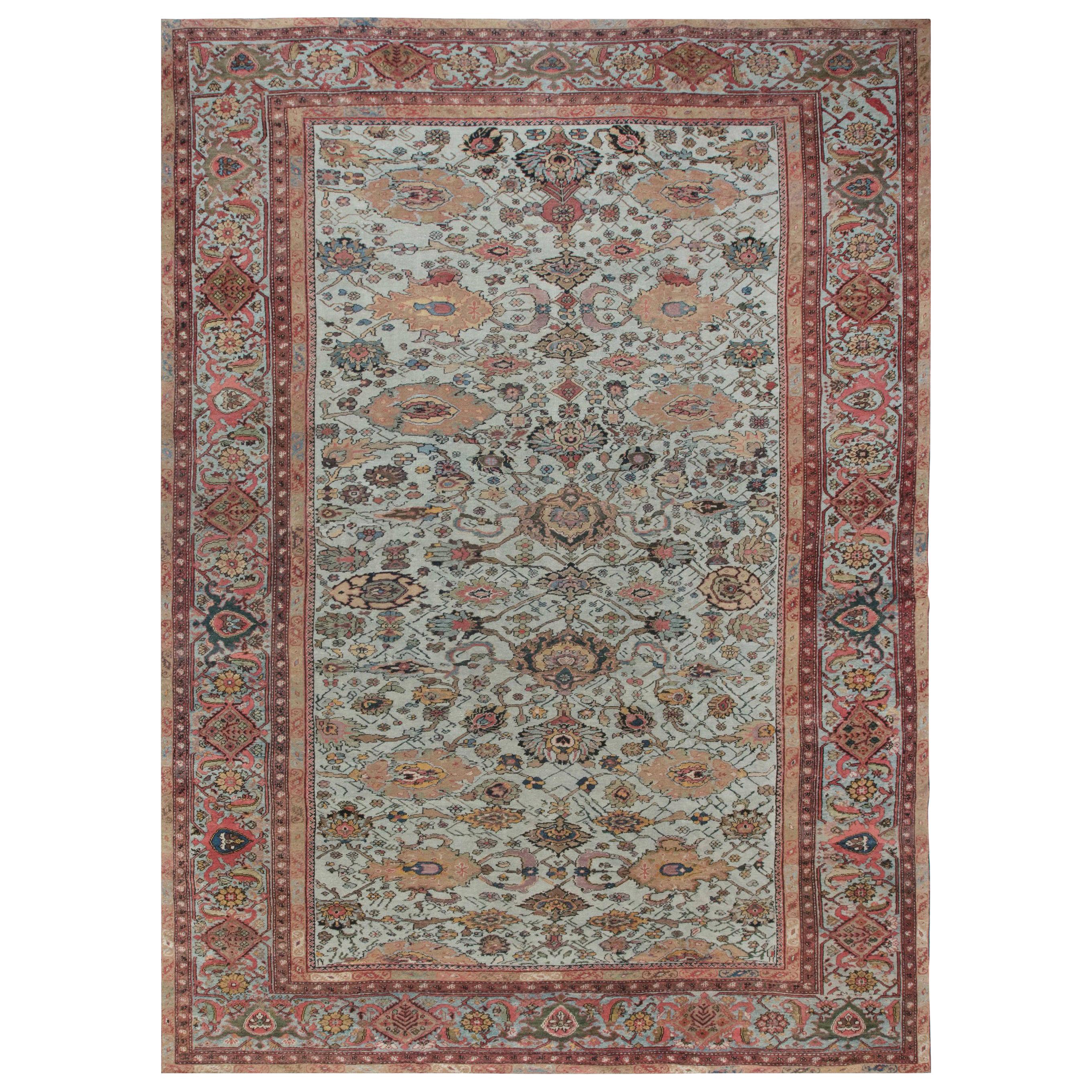 Antique Sultanabad Geometric Orange and Beige Wool Persian Rug For Sale ...