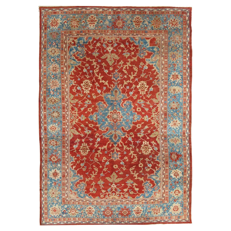 Antique Persian Sultanabad Carpet, Handmade Oriental Rug, Red, Light ...
