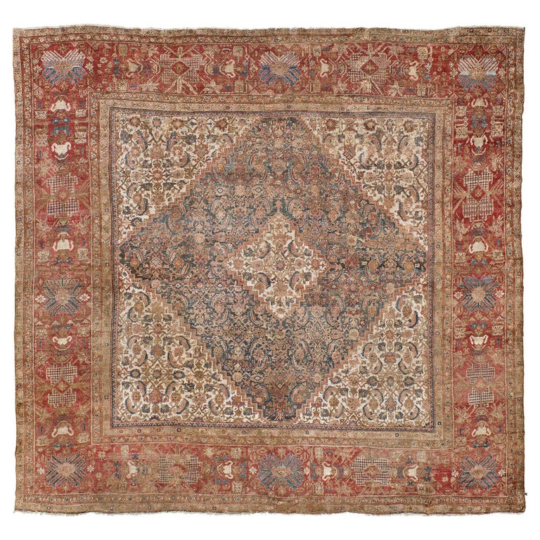Antique Persian Sultanabad Herati Square Rug For Sale at 1stDibs