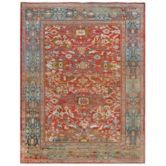 Exceptional Large Antique Sultanabad Rug in Midnight Blue and Coral Red ...