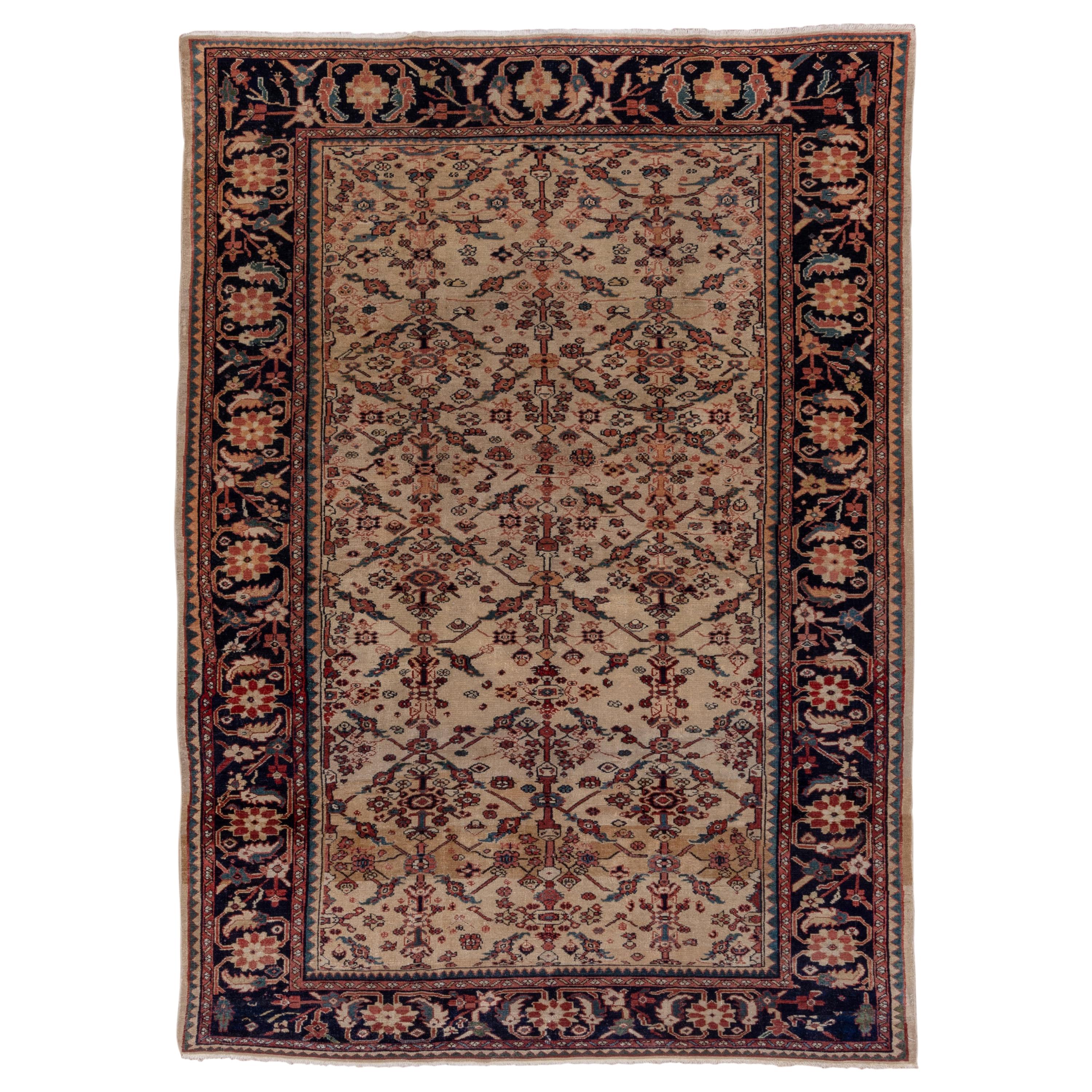 Antique Distressed Persian Sultanabad Rug with Burnt Orange Field, Blue ...