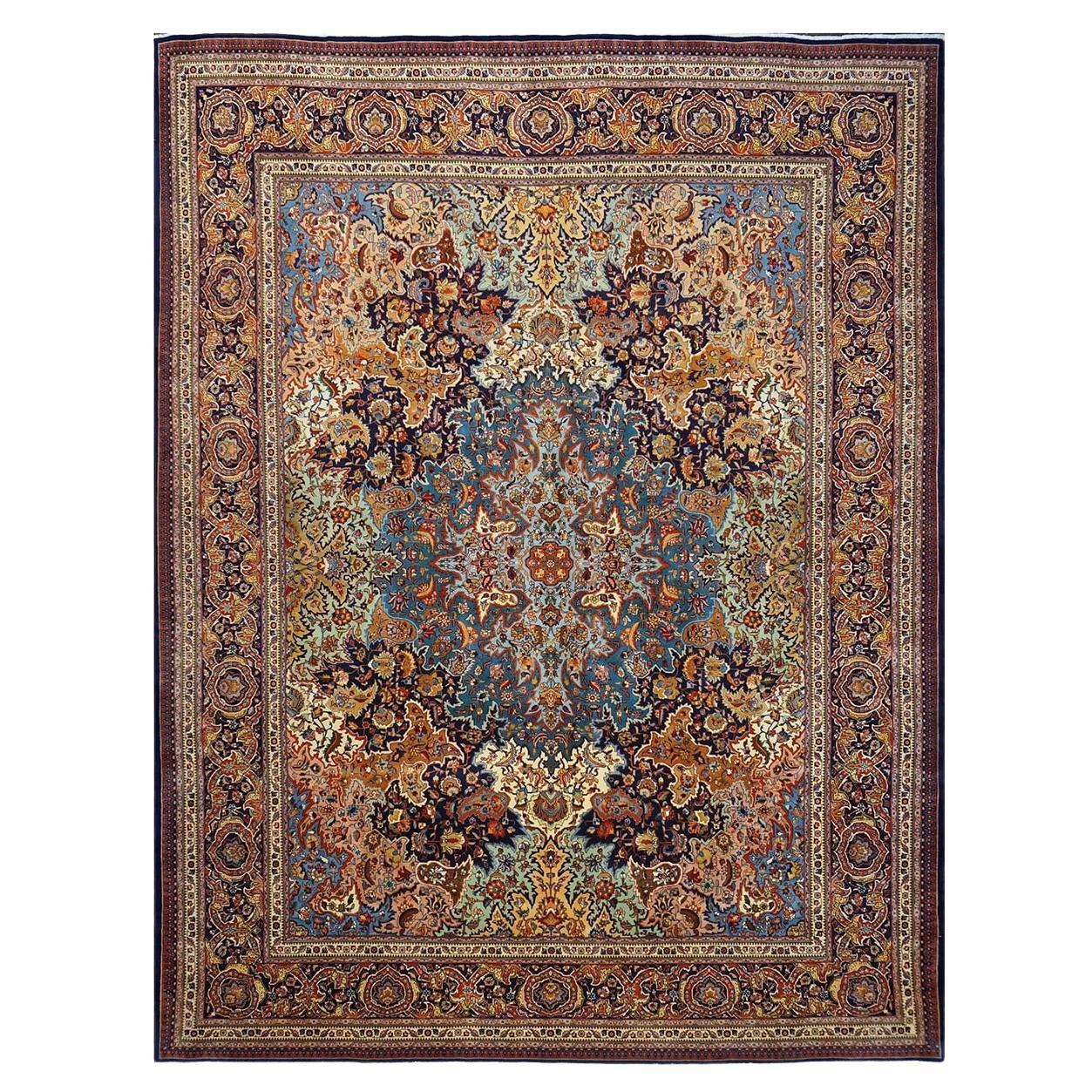 Antique Persian Silk Tabriz Carpet, Handmade Oriental Rug, Red, Ivory ...