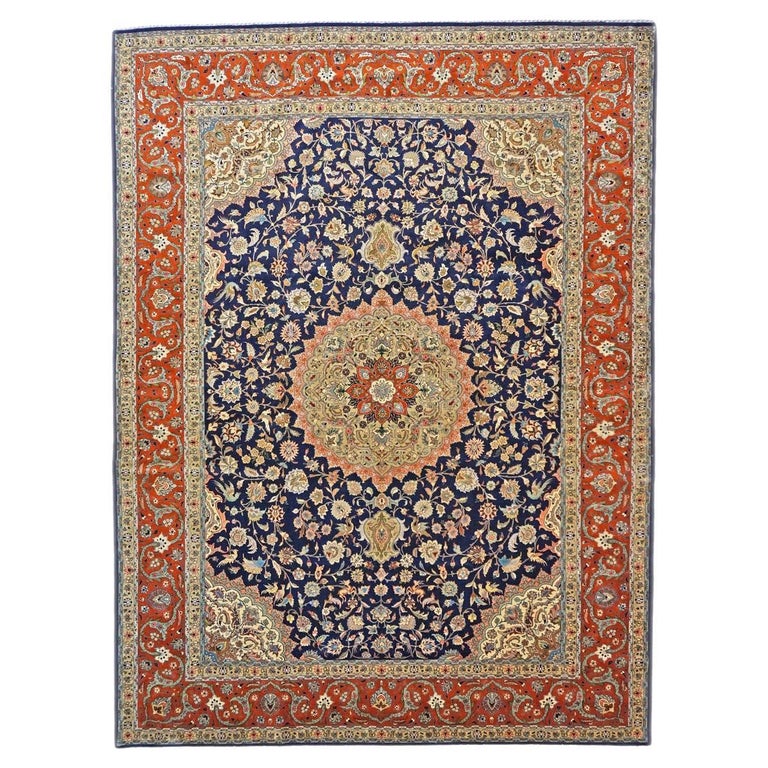 Antique Persian Tabriz 10x13 Navy, Rust, and Ivory Handmade Area Rug ...