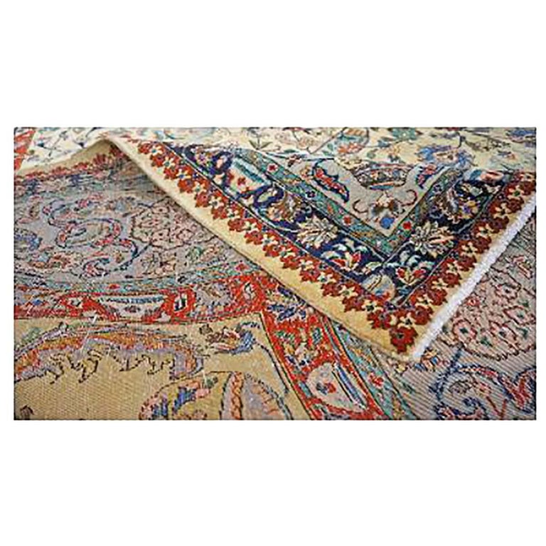 Antique Persian Tabriz 10x14 Gold, Light Taupe, and Red Handmade Area ...