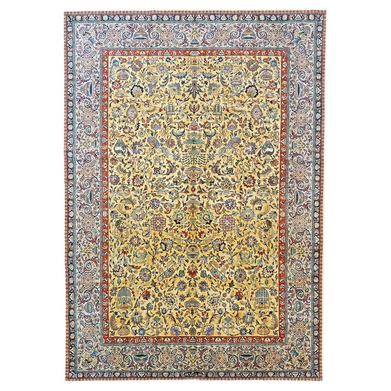 Antique Persian Tabriz 10x14 Gold, Light Taupe, and Red Handmade Area ...