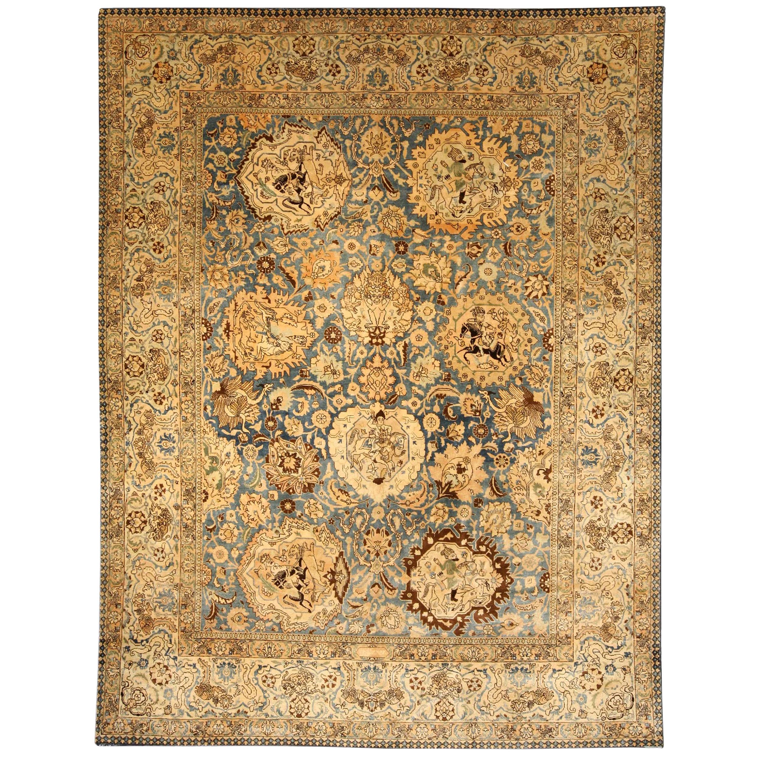Overdye Persian Rug with Faded Blue and Black Botanical Details For ...