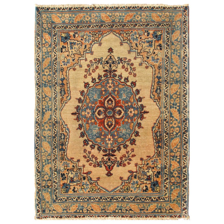 Antique Persian Tabriz Haji Jalili Rug in Taupe, Light Teal and Light ...