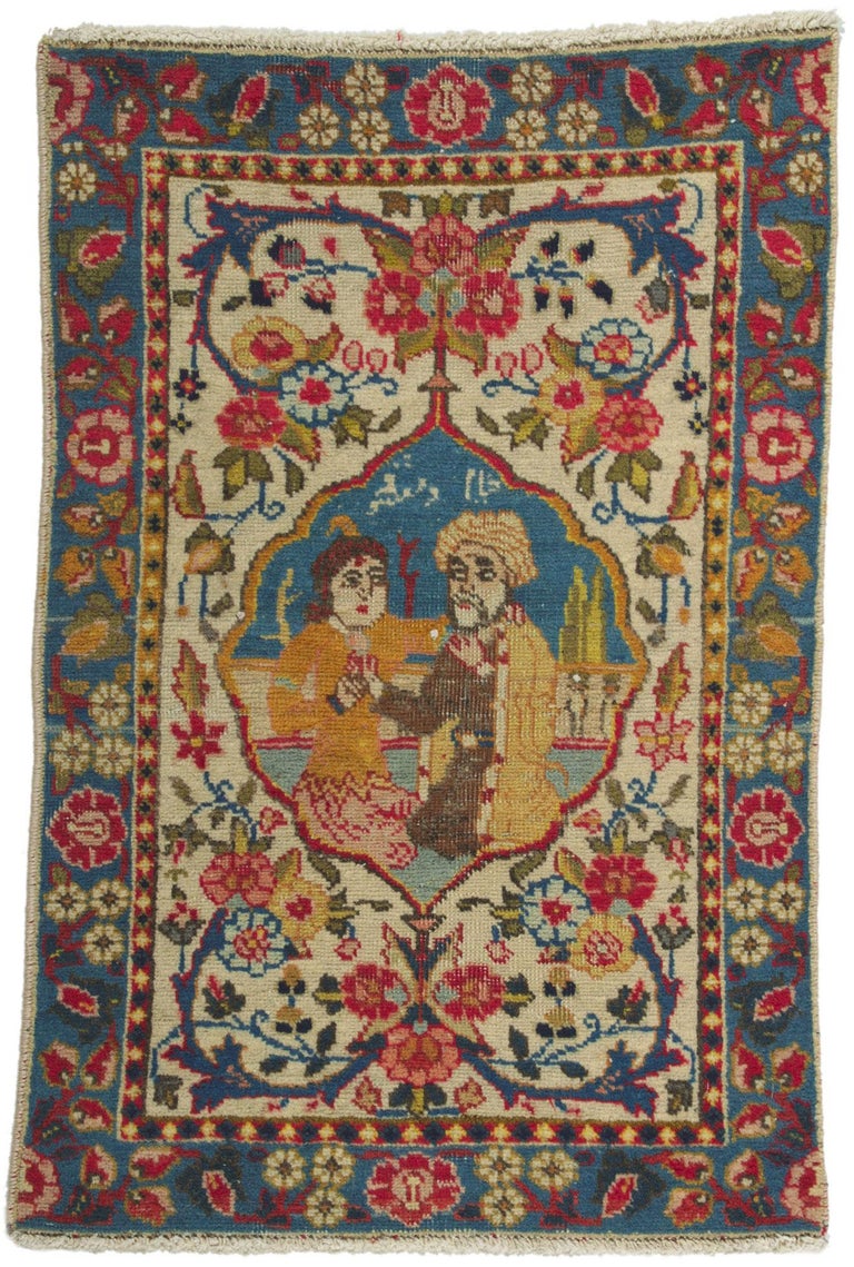 Antique Persian Tabriz Pictorial Rug For Sale at 1stDibs